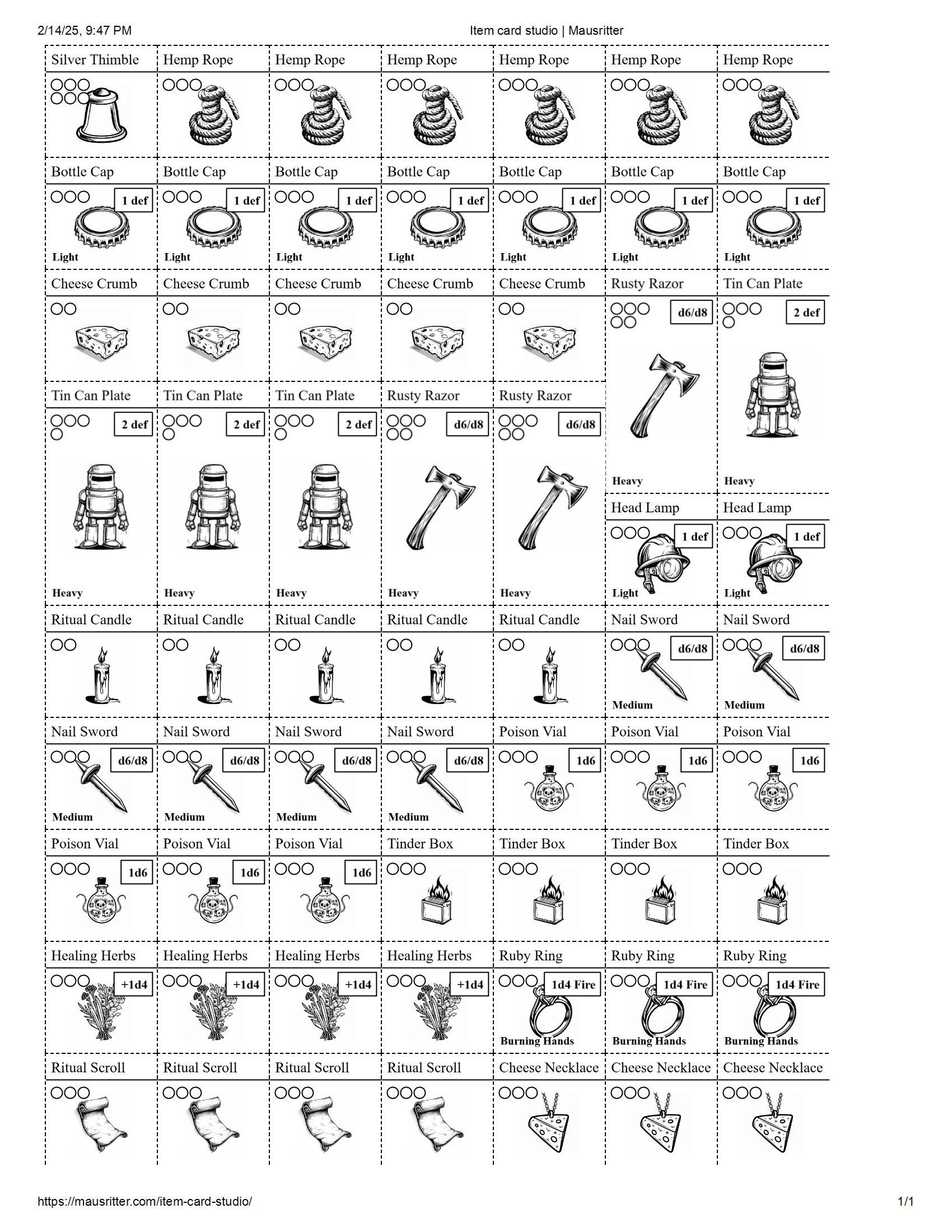 Items for Mausritter - Mausritter Library